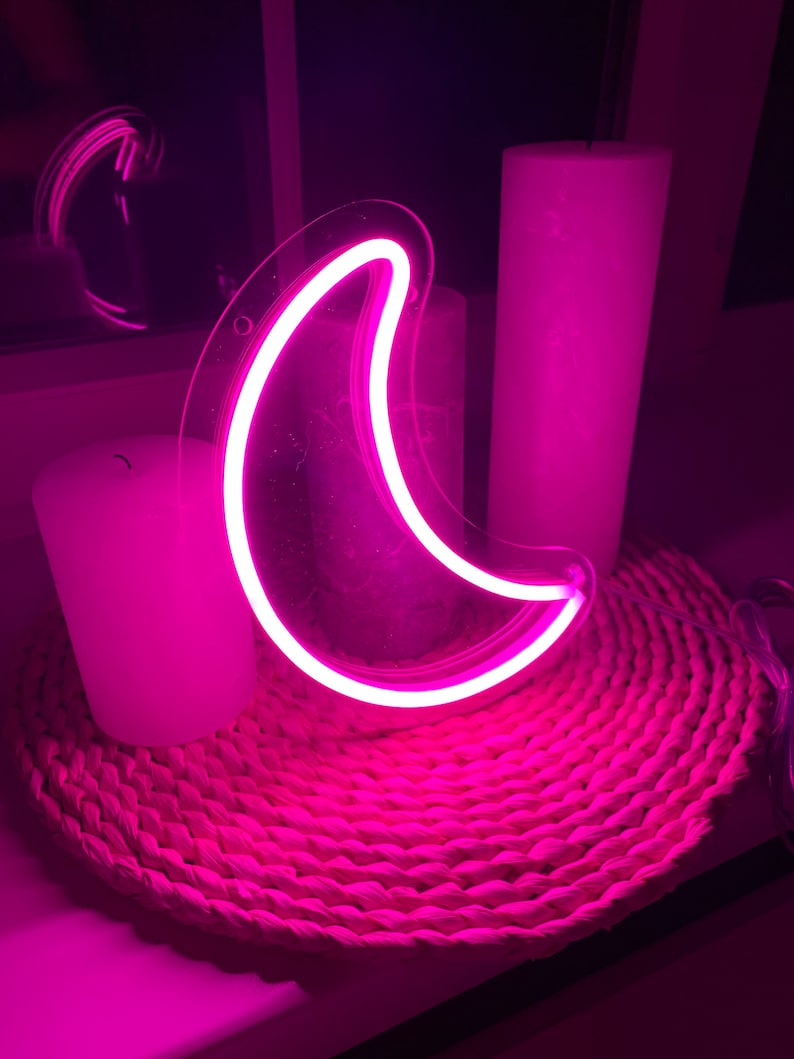 Crescent Moon Sign for Bedroom - Neon Moon Light Sign is Custom Decor ...