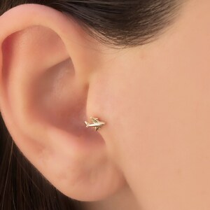 Plane Piercing, Traveler Earring, 14K Solid Gold Airplane Piercing ...