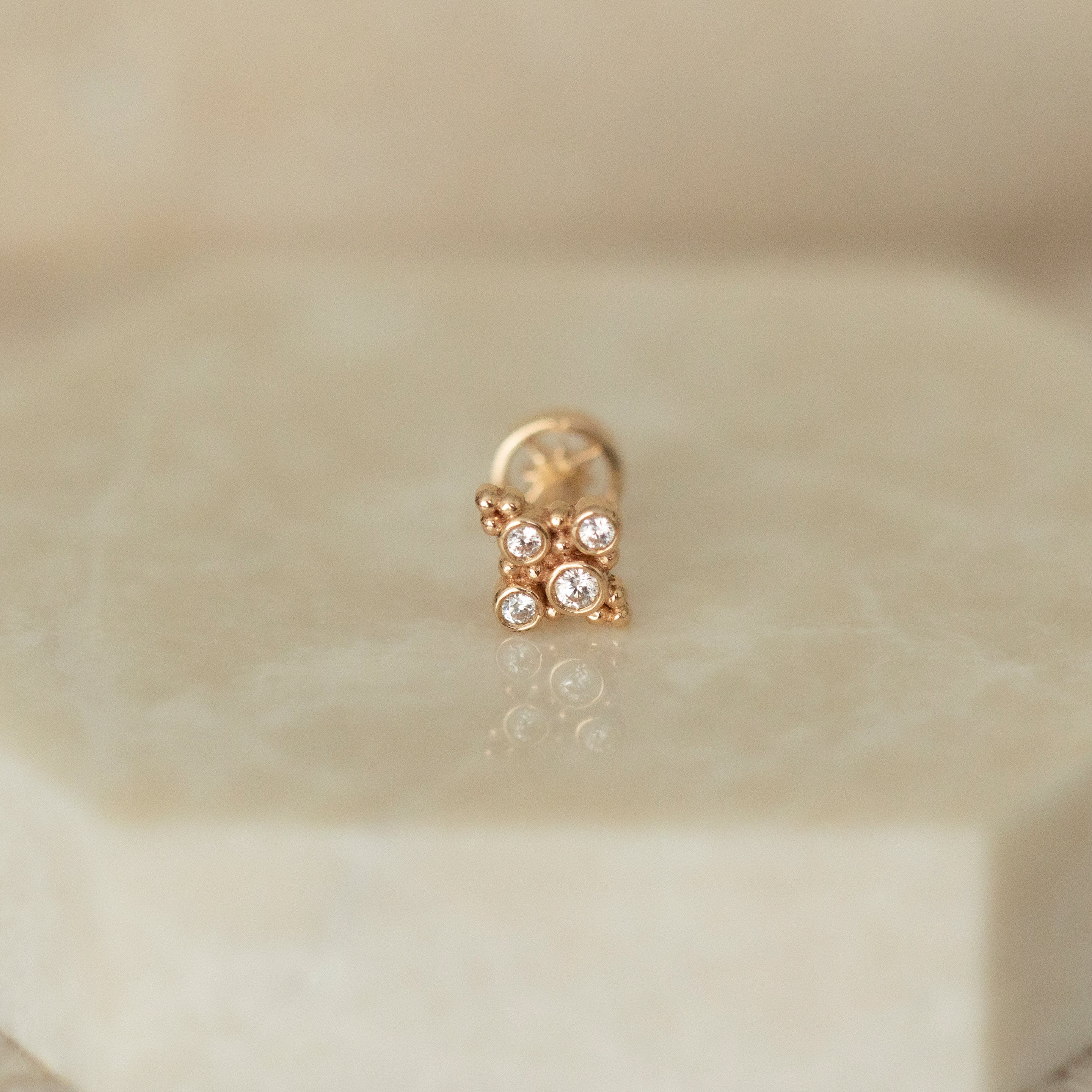 Dainty 14k Solid Gold 4 CZ and Beaded Figure Helix Tragus - Etsy