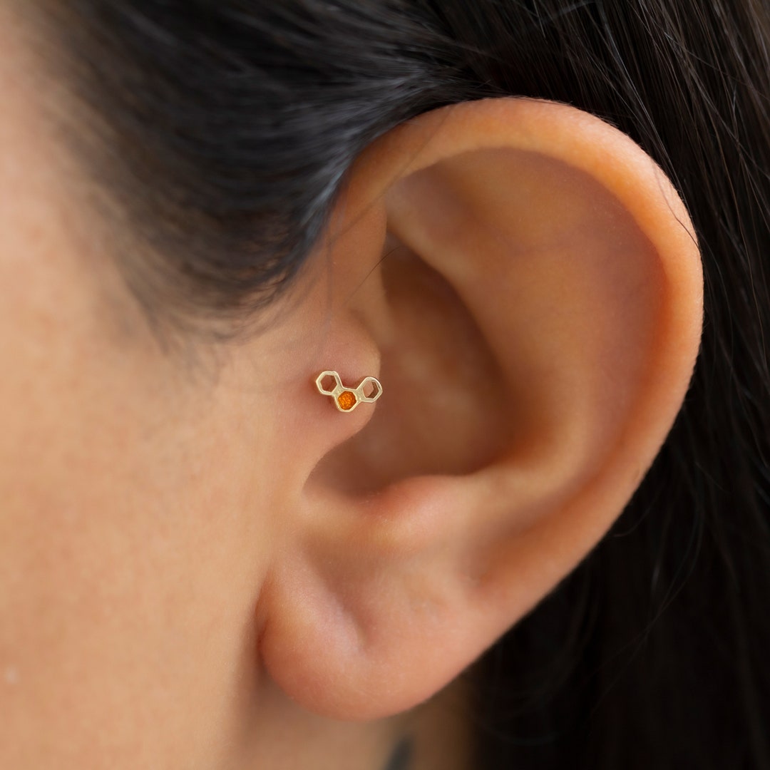 Honeycomb Figure Helix, Dainty 14k Solid Gold Tragus, Conch, Ear ...