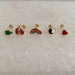 Ladybug Piercing, 14K Solid Gold Ladybird Earring, Animal Jewelry ...