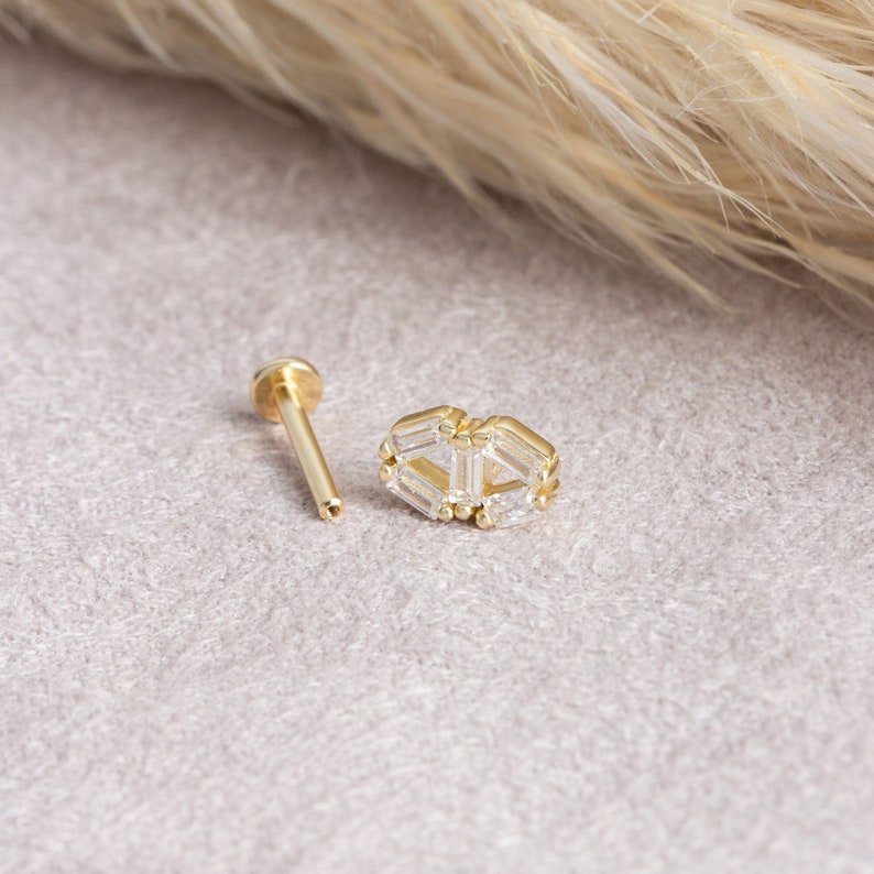 Infinity Symbol Piercing, 14K Solid Gold Baguette Piercing, Baguette ...