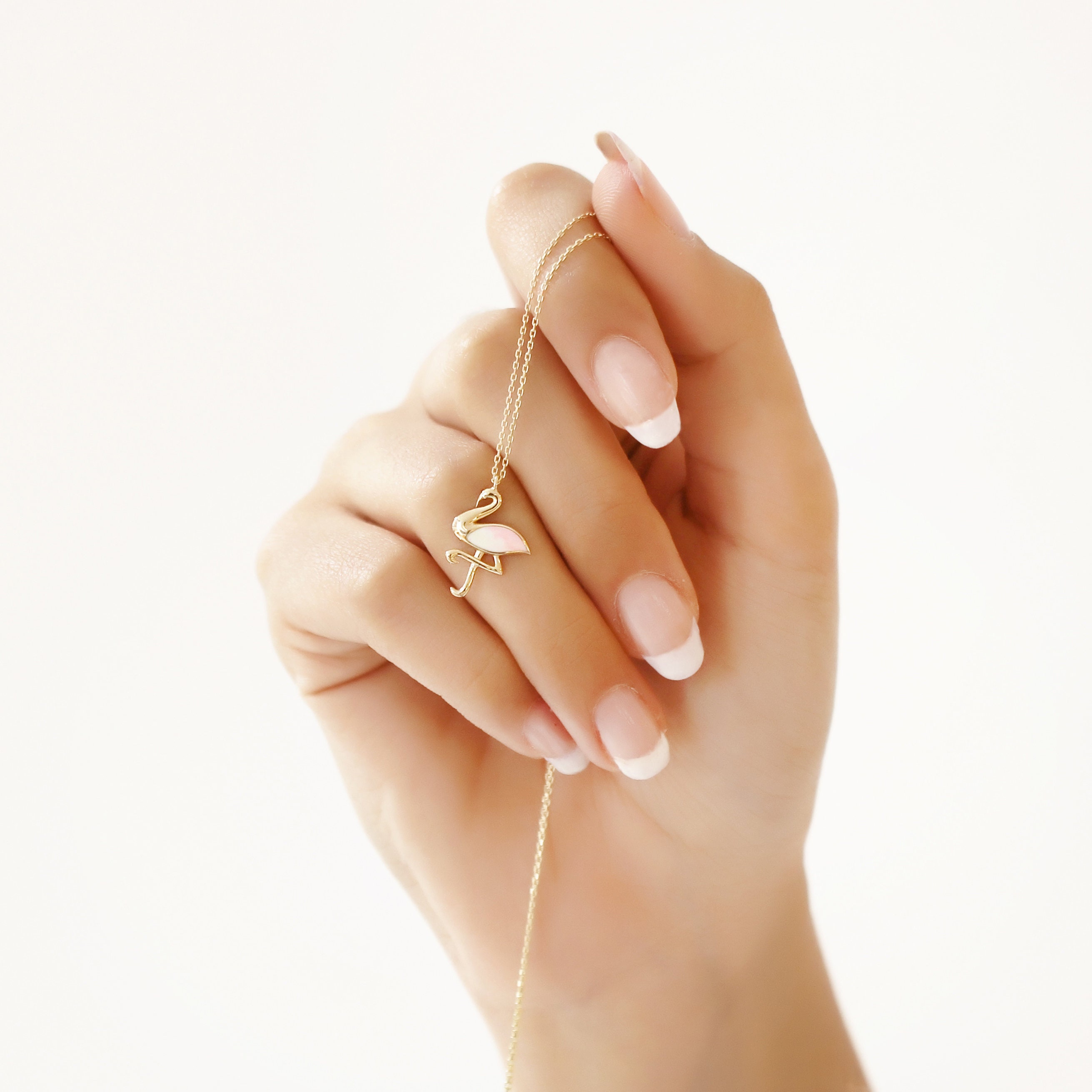 Tiny 14k Solid Gold Chain and Delicate 14k Gold Flamingo | Etsy