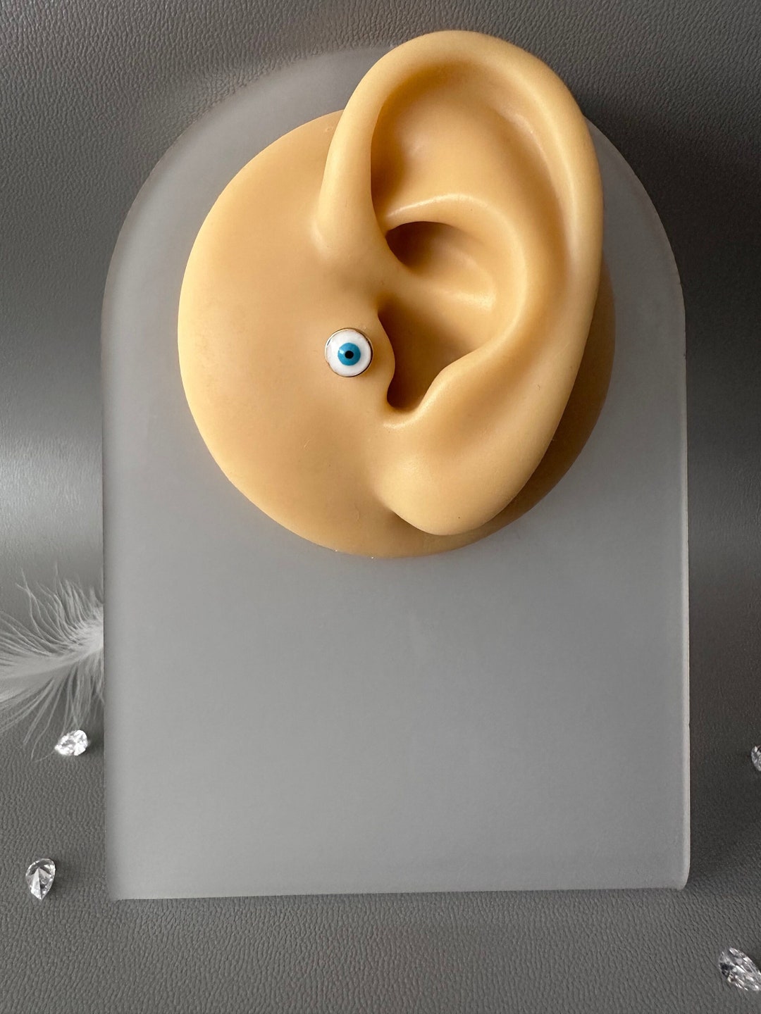 14K Solid Gold Evil Eye Piercing, Nazar Jewelry, Evil Eye Stud Piercing ...