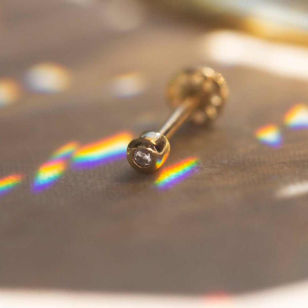 Buy Solitaire Piercing, 14k Solid Gold Solitaire Helix, Tragus, Conch ...