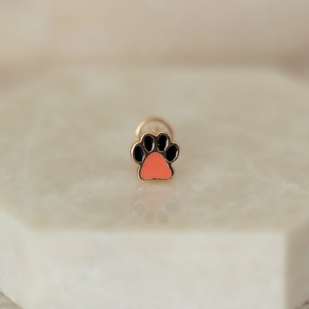 Paw Piercing, Dainty 14k Solid Gold Dog Paw Figure Helix, Tragus, Conch ...