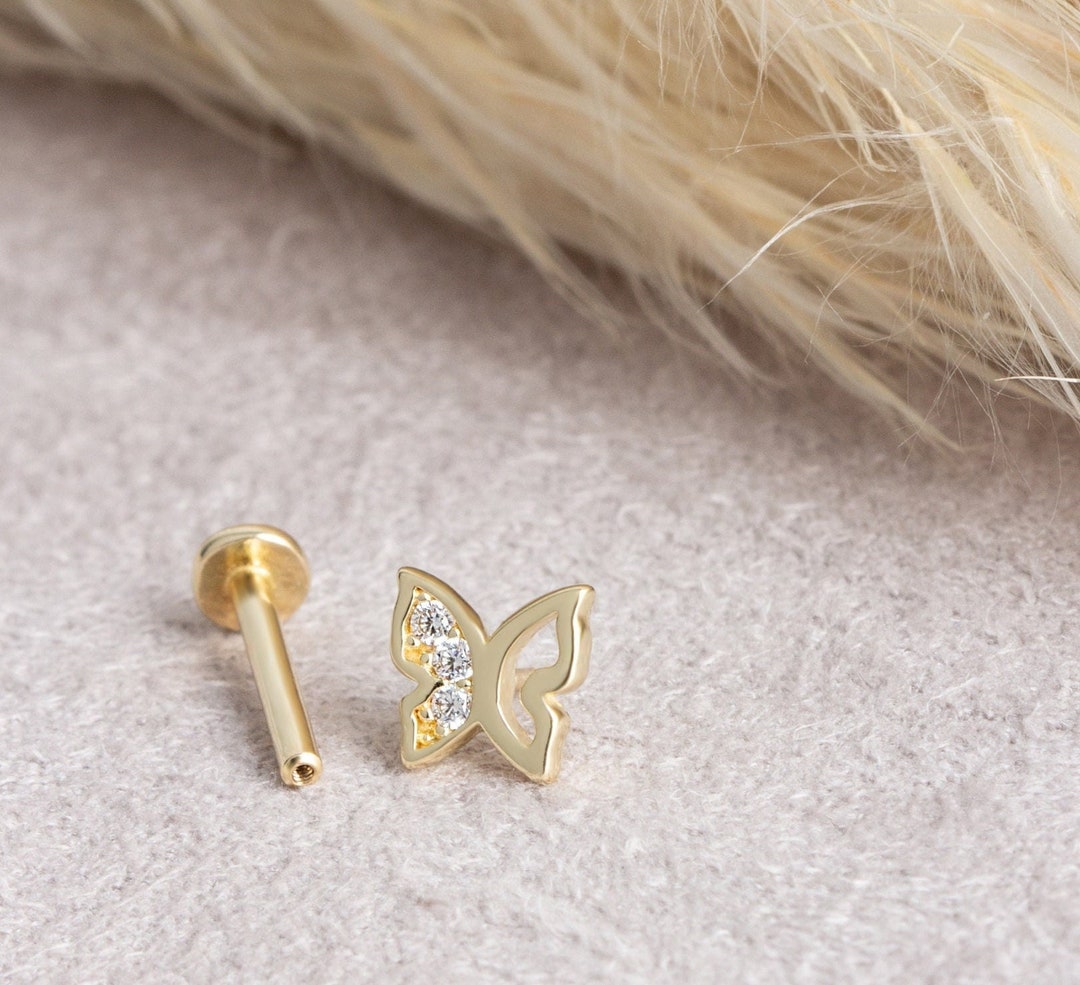 Butterfly Piercing, Butterfly Tragus Piercing, Animal Jewelry, 14K ...