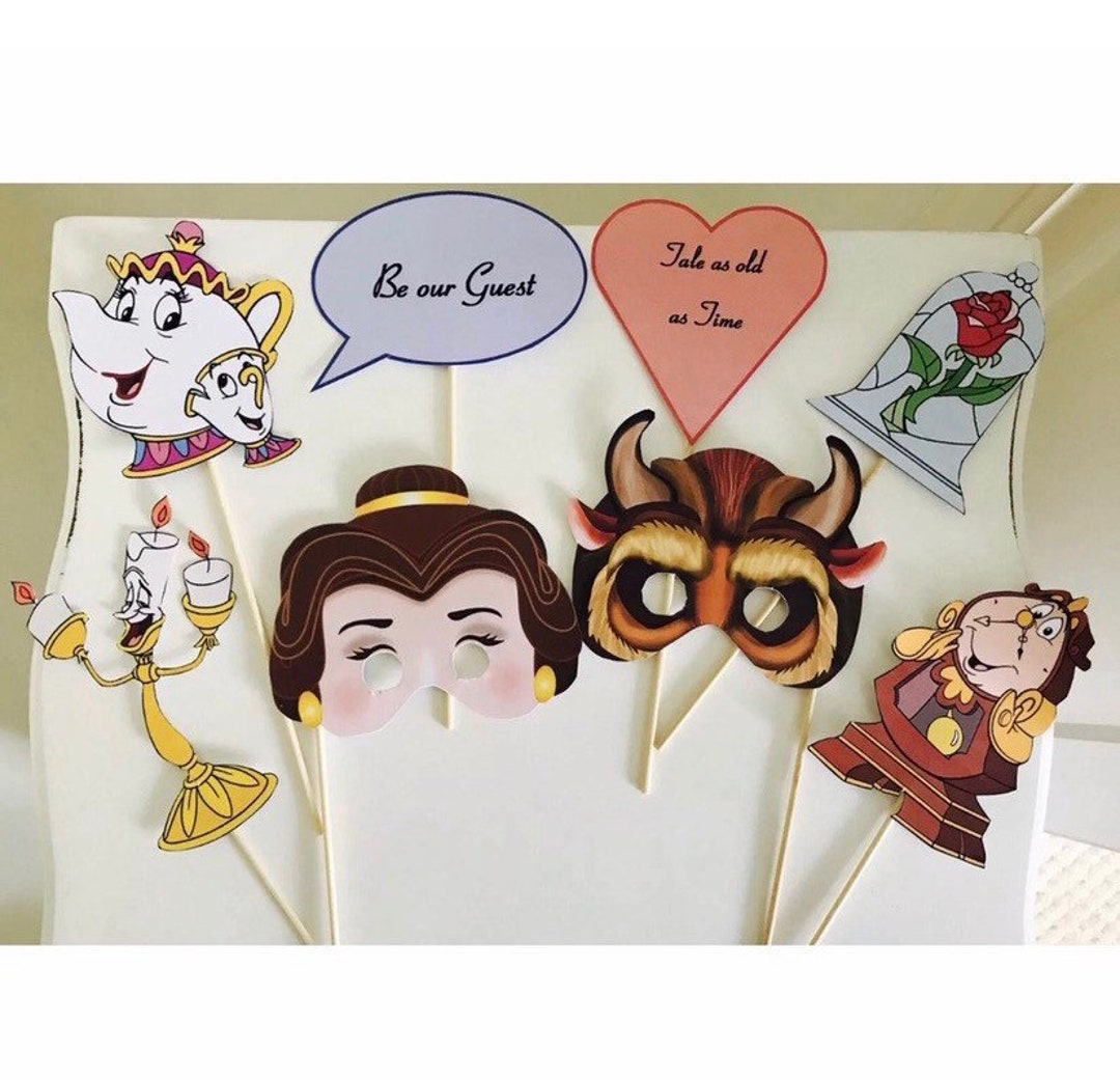 Belle & the Beast Masks Picture Photo Booth Selfie Props X8 Wedding ...