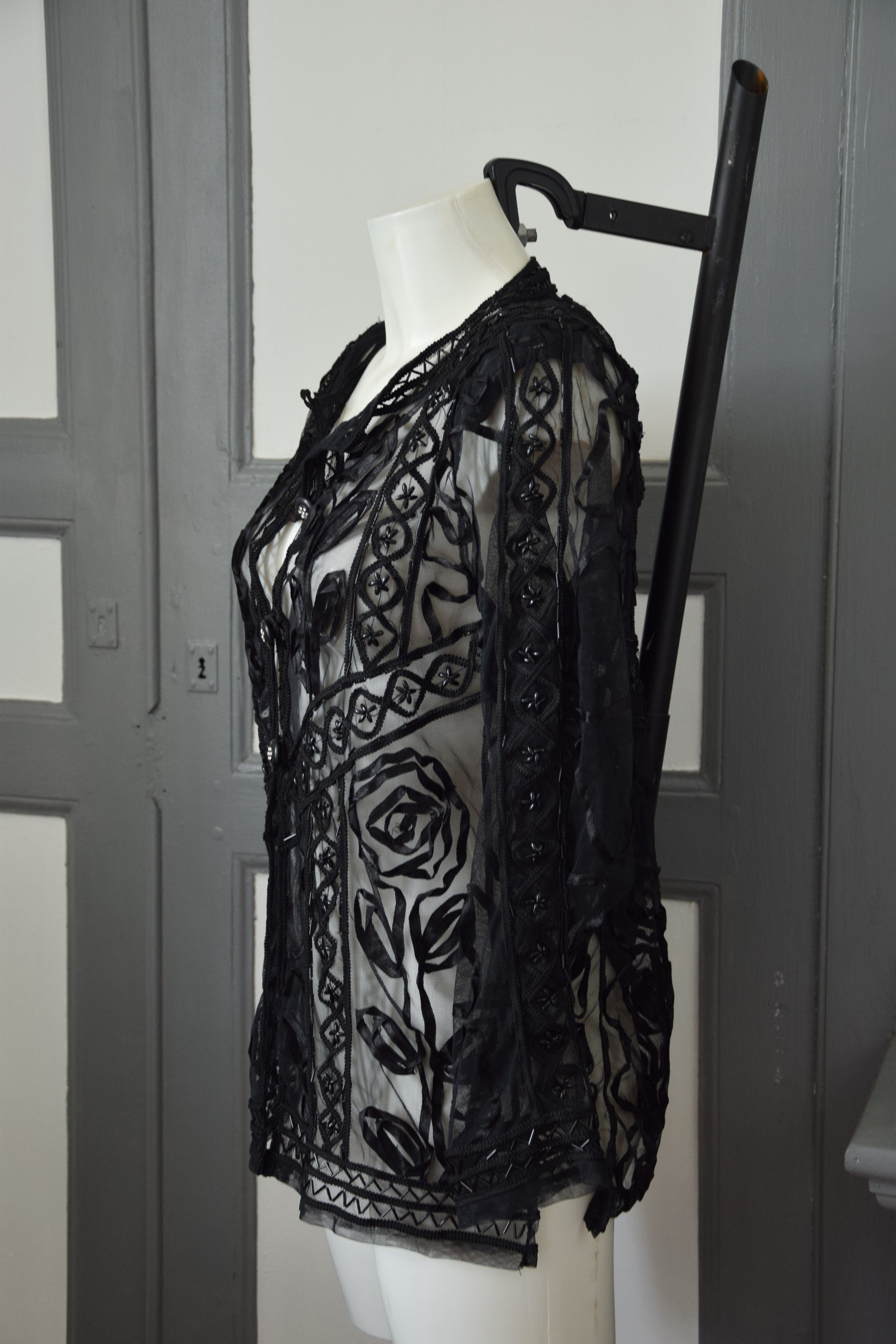 Tulle jacket embroidered with ribbons and beads | Etsy