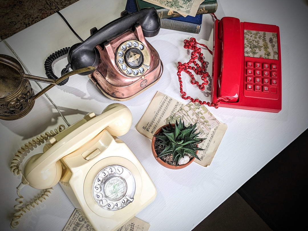 Vintage Rotary Dial & Push Button Telephones. Antique 1950s Belgian ...