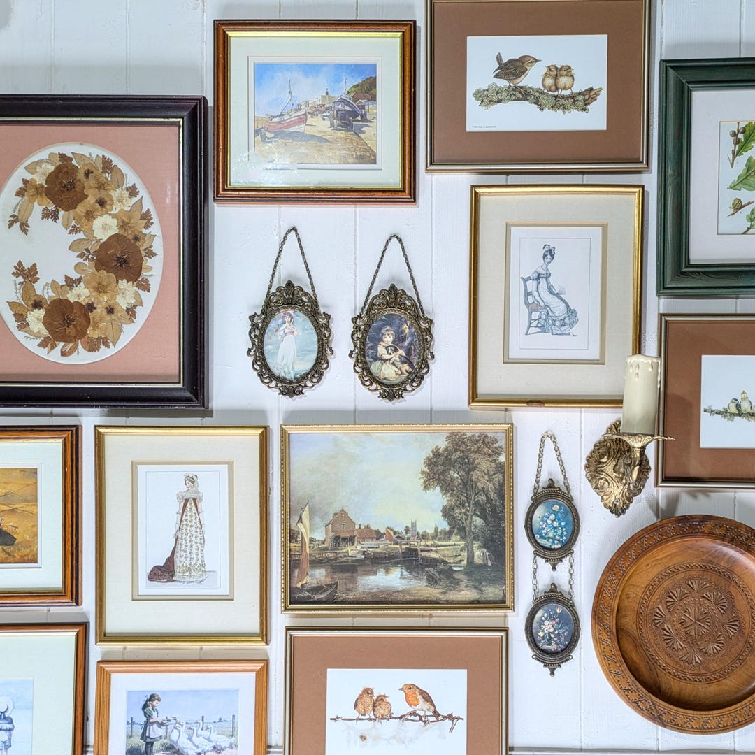 Vintage Wall Art. Framed Vintage Landscapes & Portraits, Dried Flowers ...