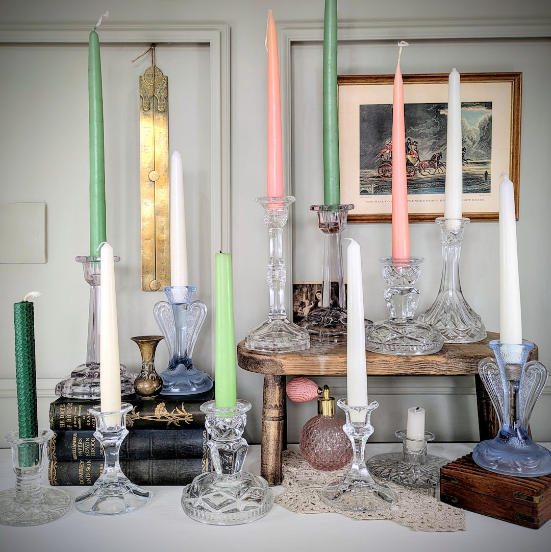 Vintage Glass Candlesticks. Retro Cut & Moulded Glass Candleholder ...