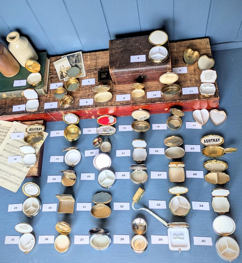 Vintage Pill Box: Ornate Brass, Silver, Onyx, Enamel Snuff/needle Box ...