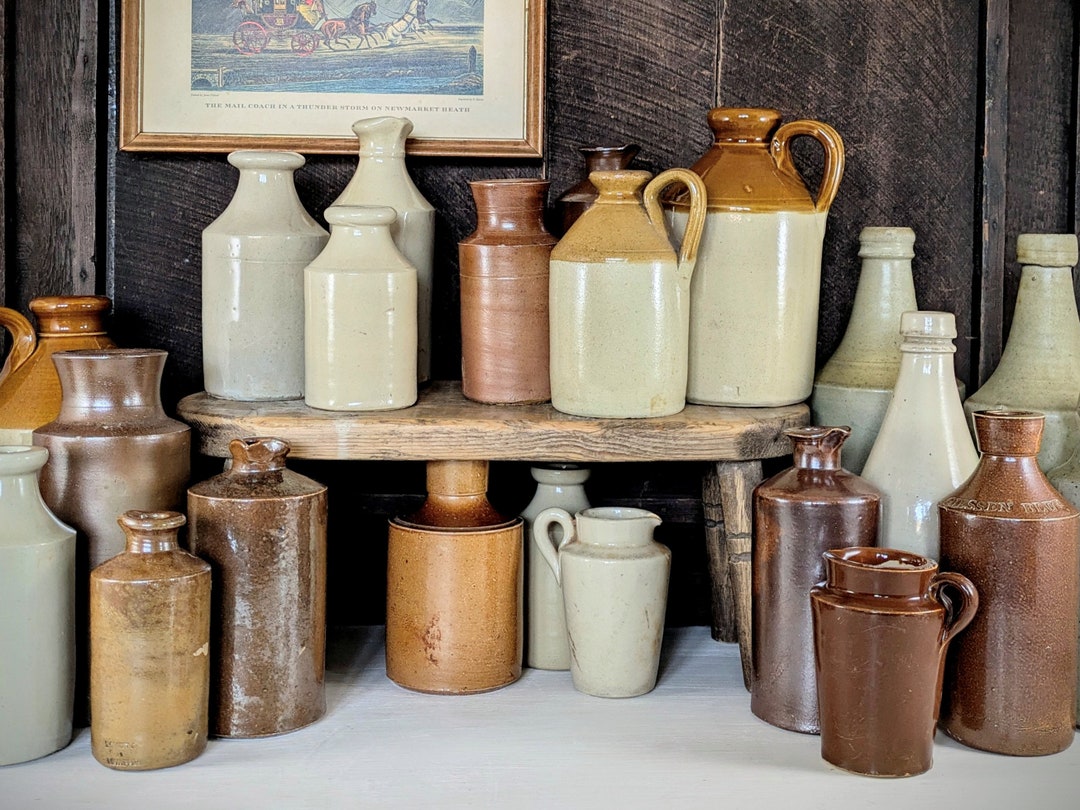 Victorian Stoneware Bottles. Antique British Cream & Brown Victorian ...