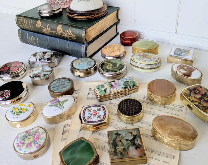 Vintage Pill Box/snuff Box. Brass, Silver, Enamel & Onyx Boxes. Floral ...