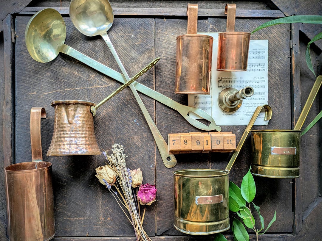 Vintage Hot Drinks Ladles. Brass and Copper Drink Measurers for Spirits ...
