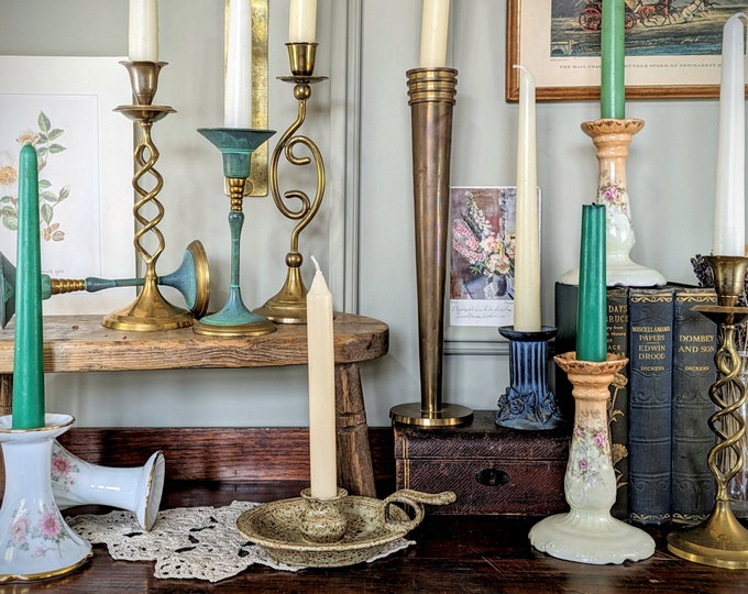 Vintage Brass & Ceramic Candlesticks. Brass Candle Holder. Ceramic ...