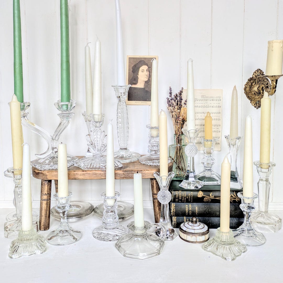 Vintage Glass Candlesticks. Retro Cut & Moulded Candleholder ...