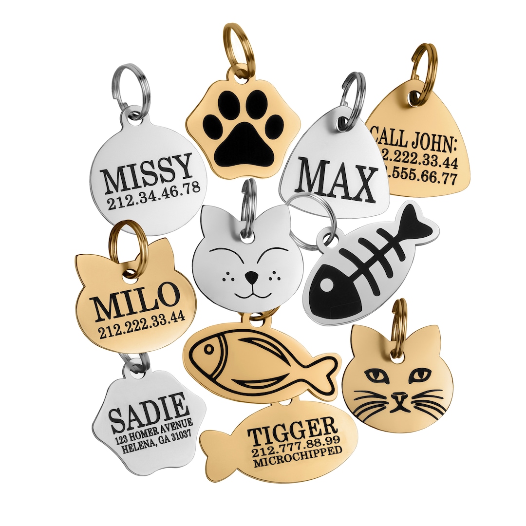 Personalized Cat ID Tag: Engraved Stainless Steel Pet Collar Token - Etsy