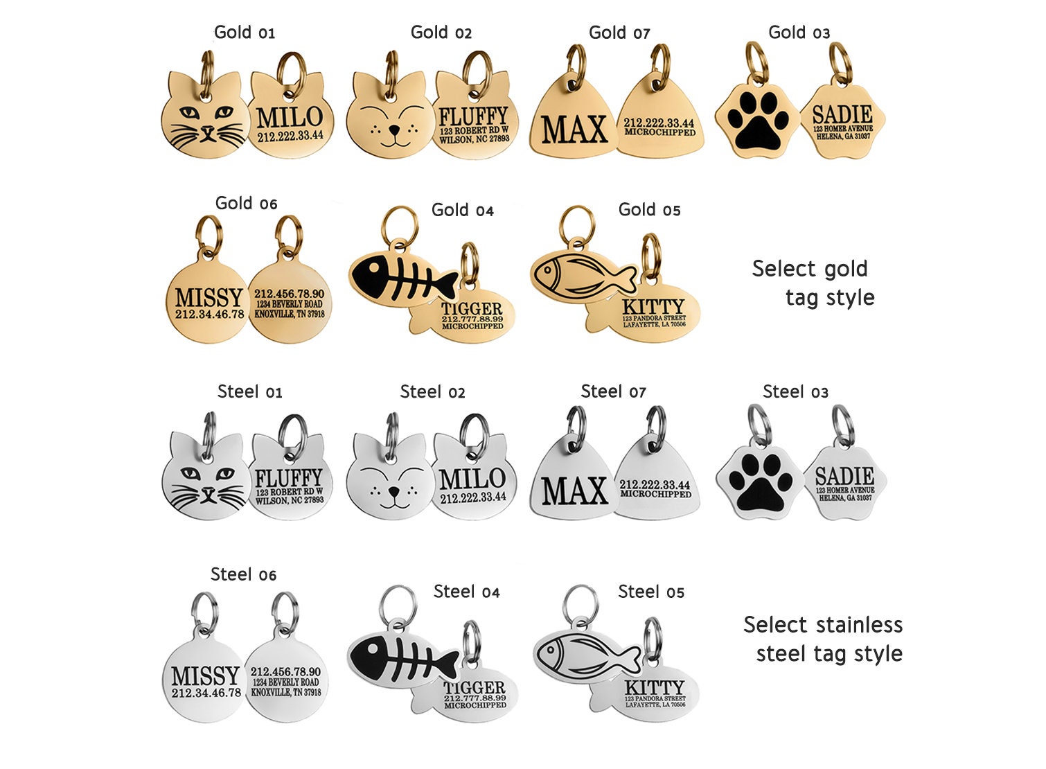 Personalized Cat ID Tag: Engraved Stainless Steel Pet Collar Token - Etsy