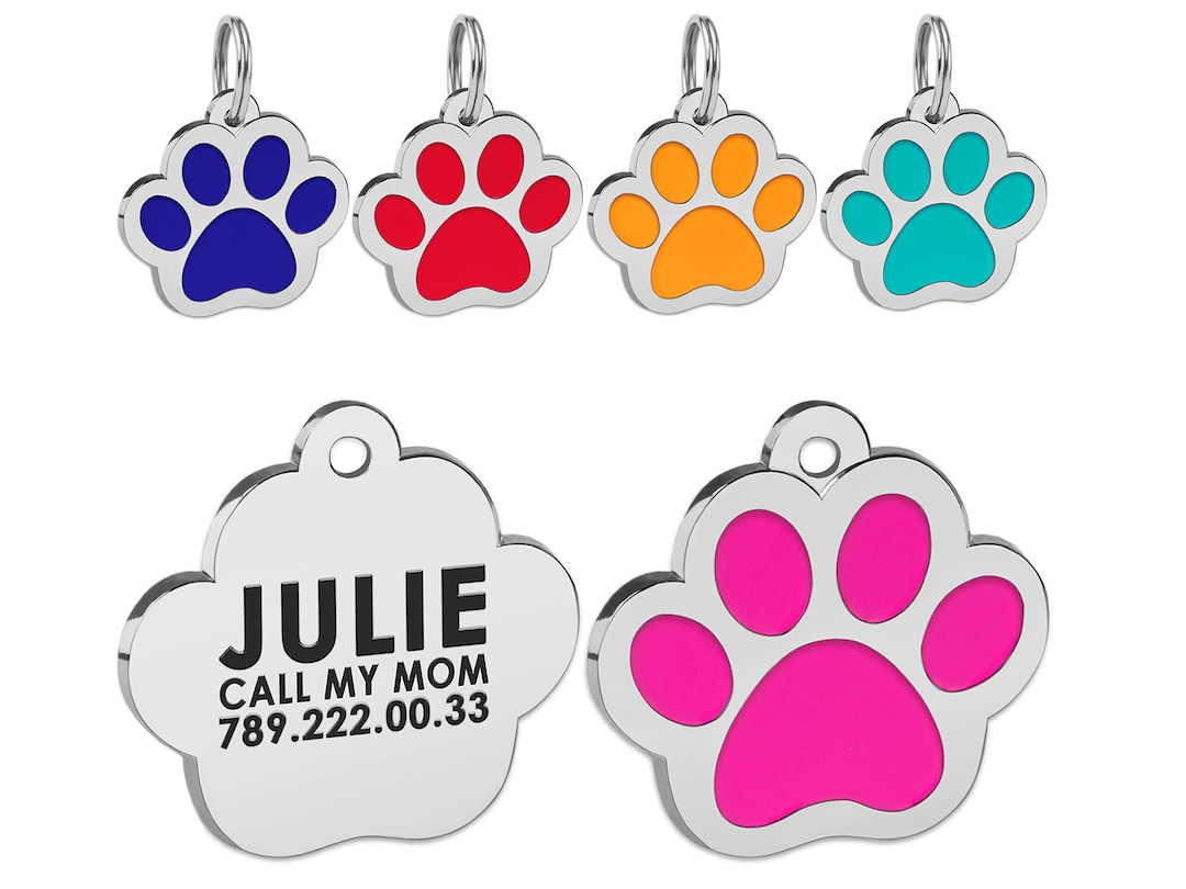 Custom Paw Dog ID Tag - Personalized Dog Tag - Cat Tag Collar - Pet ...