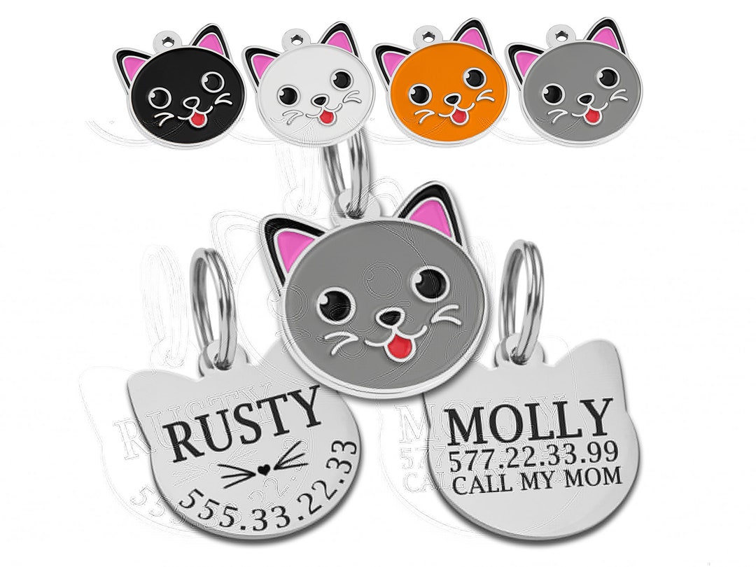 Customized Cat ID Tag - Funny Cat Face Enamel - Cute Dog Tag ID - Kitty ...