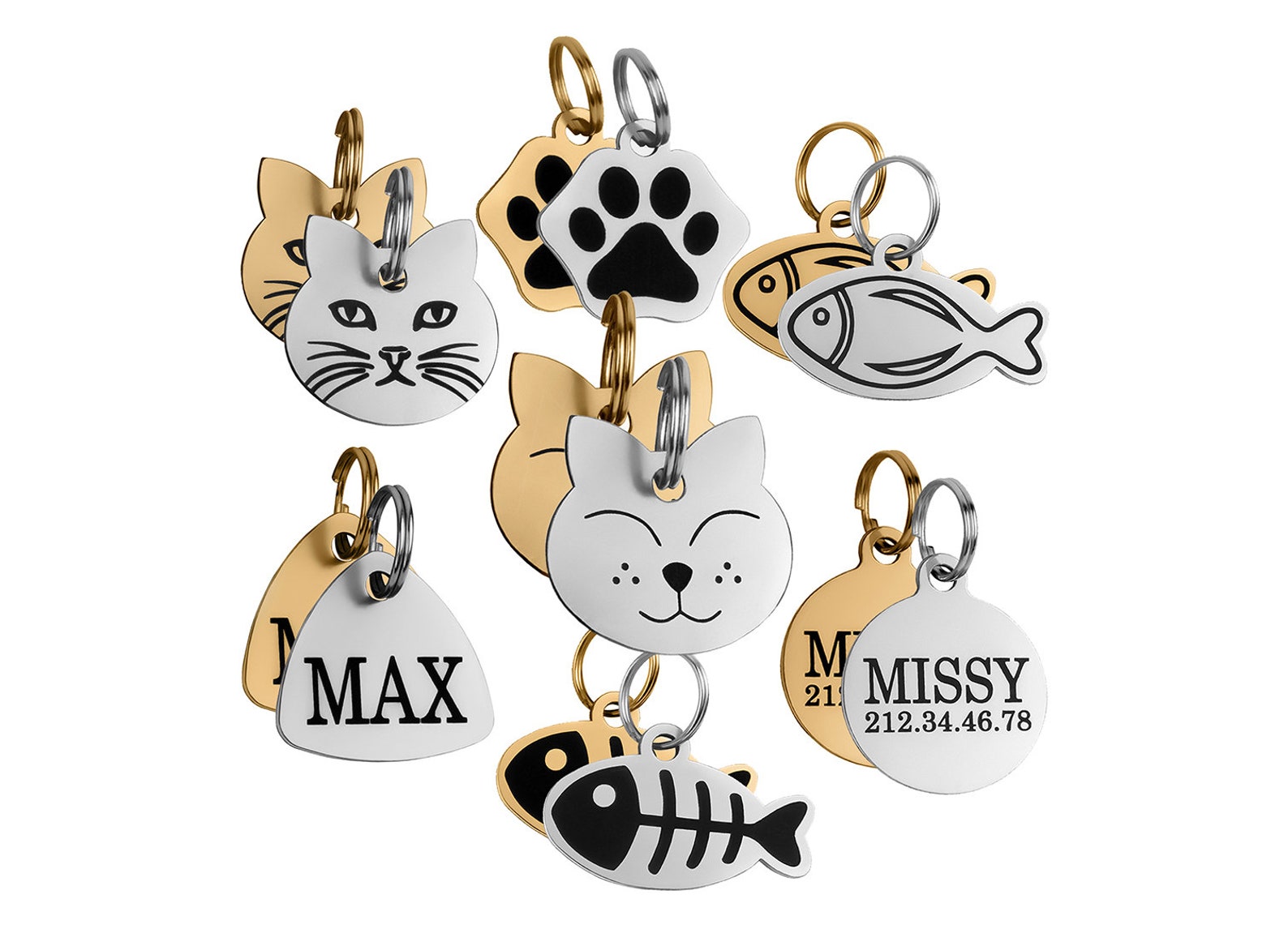 Personalized Cat ID Tag: Engraved Stainless Steel Pet Collar Token - Etsy