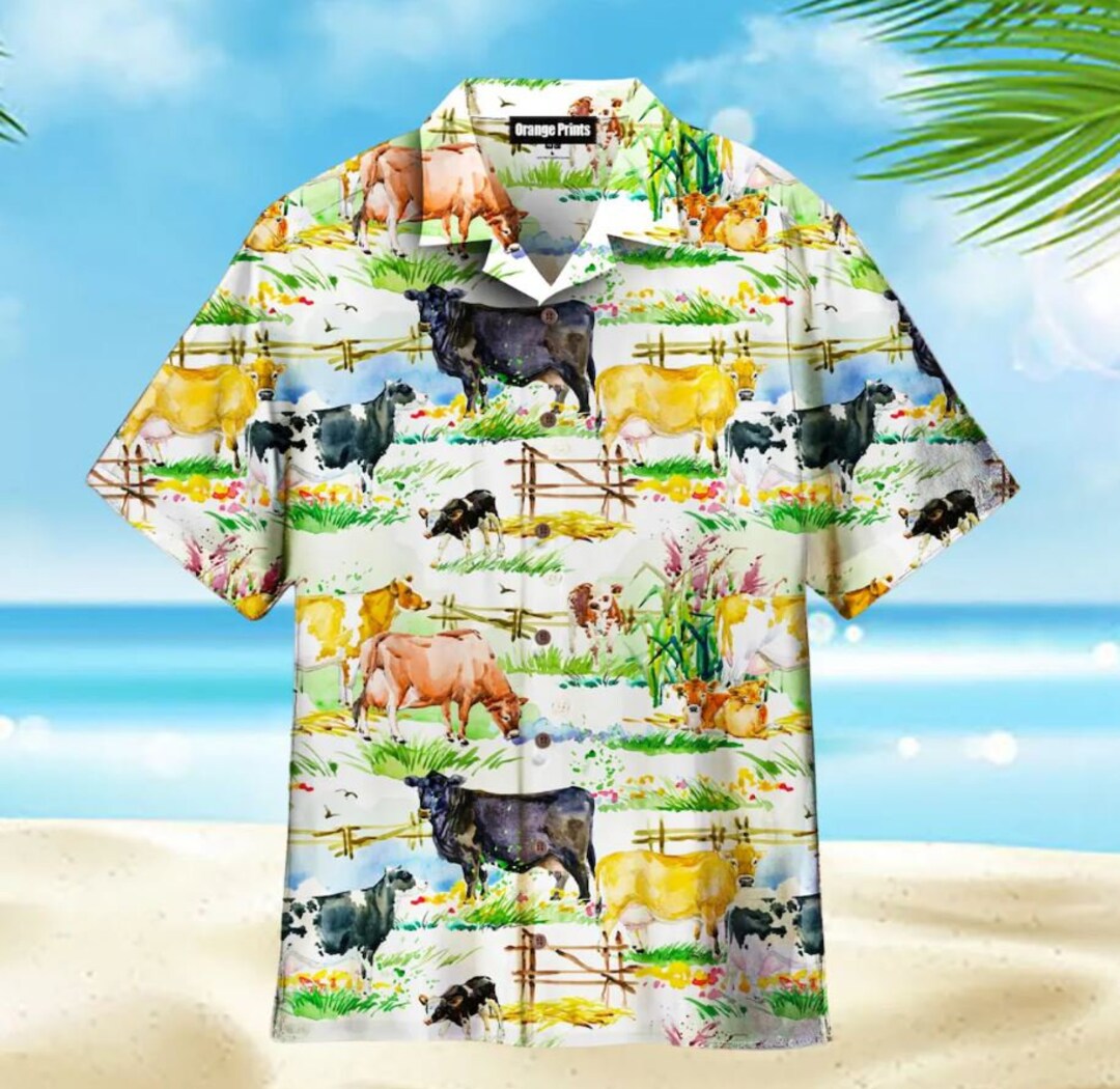 Dairy Cows on Glade Hawaiian Shirt, Cows Aloha Shirt, Animal Hawaii ...