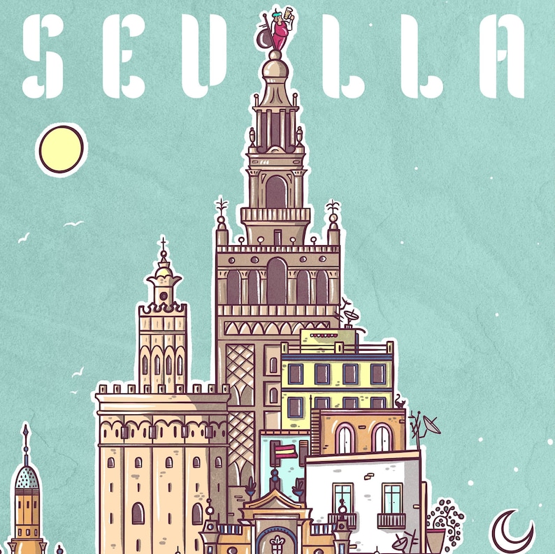 Plate SEVILLA / Poster / Illustration / Triana / Torre Del Oro / Postal ...
