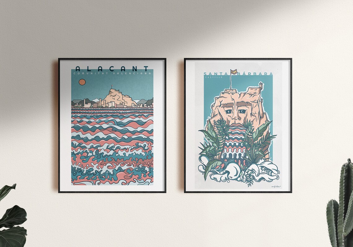 Lámina Ciudad de Alicante y el Castillo / Poster / Ilustración ...