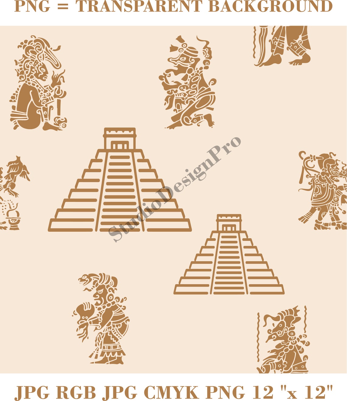 Aztec Idols and the Pyramid Seamless Repeat Pattern - Etsy