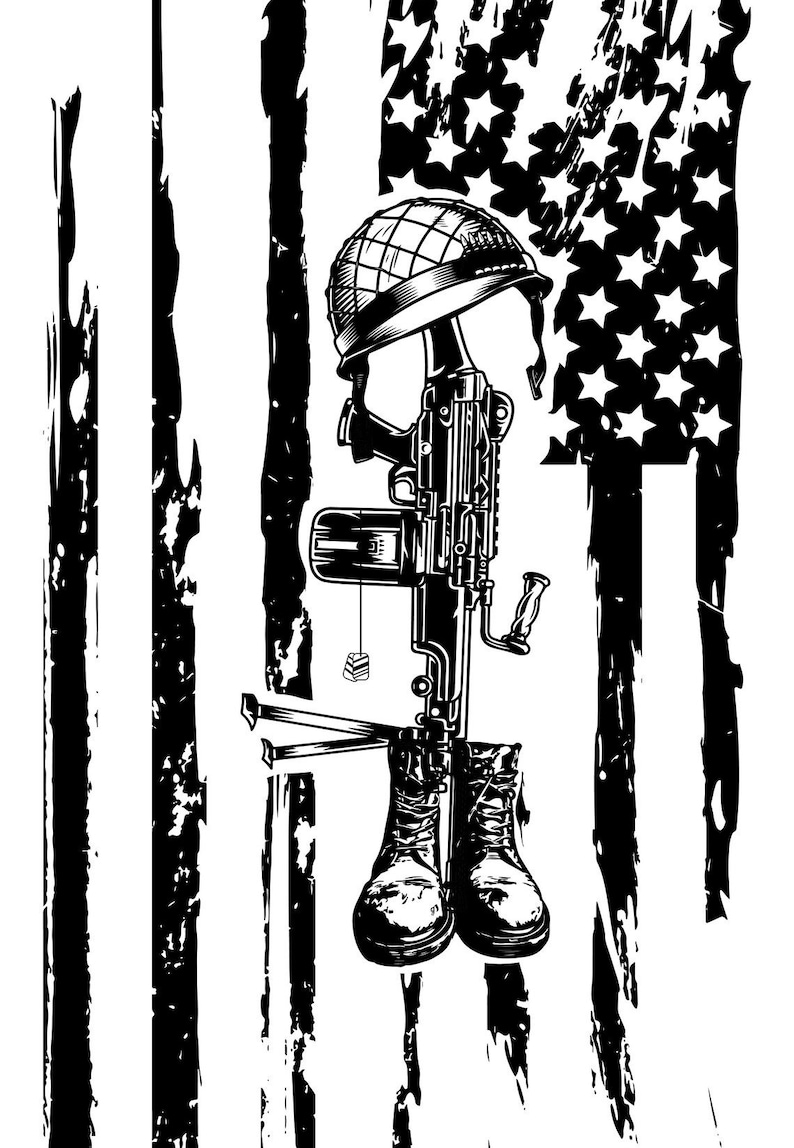 Fallen Soldier Tribute Svg US Army War Hero Gun Helmet USA Flag Cricut ...