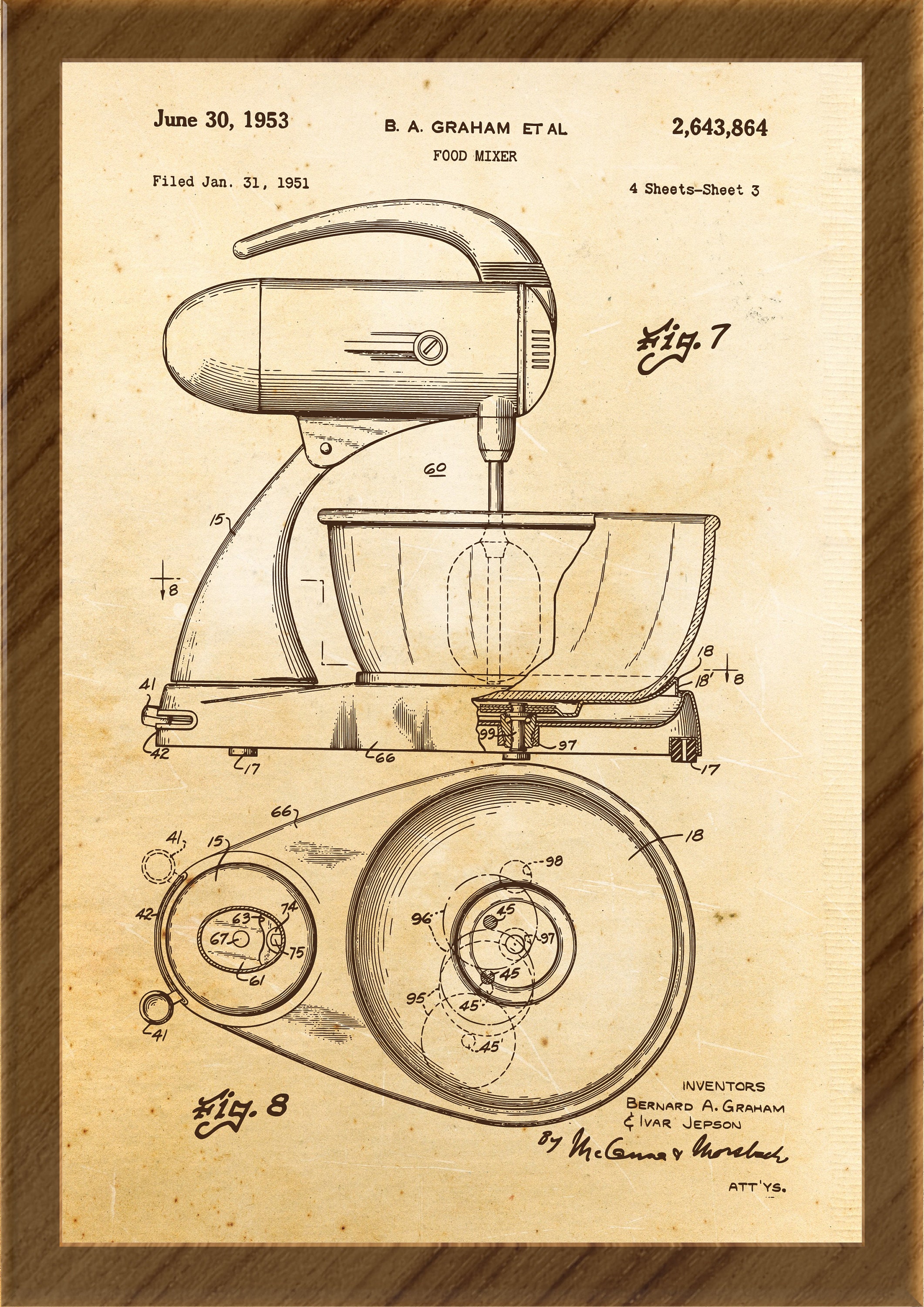Food Mixer Art for Printing and Engraving Set of 4 Food Art Decor ...
