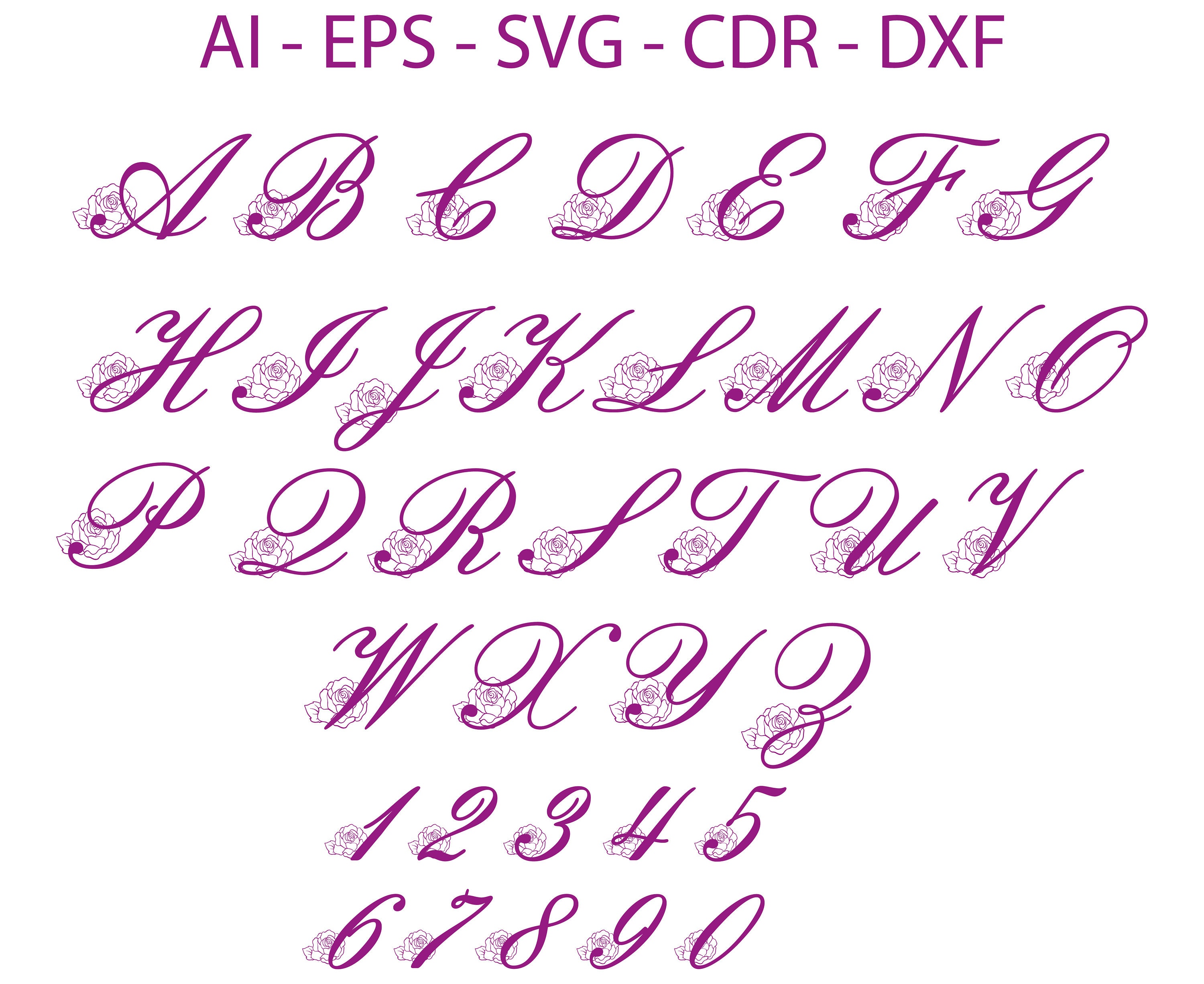 Rose Letters Ai Eps Svg Cdr Dxf Instant Download - Etsy Canada
