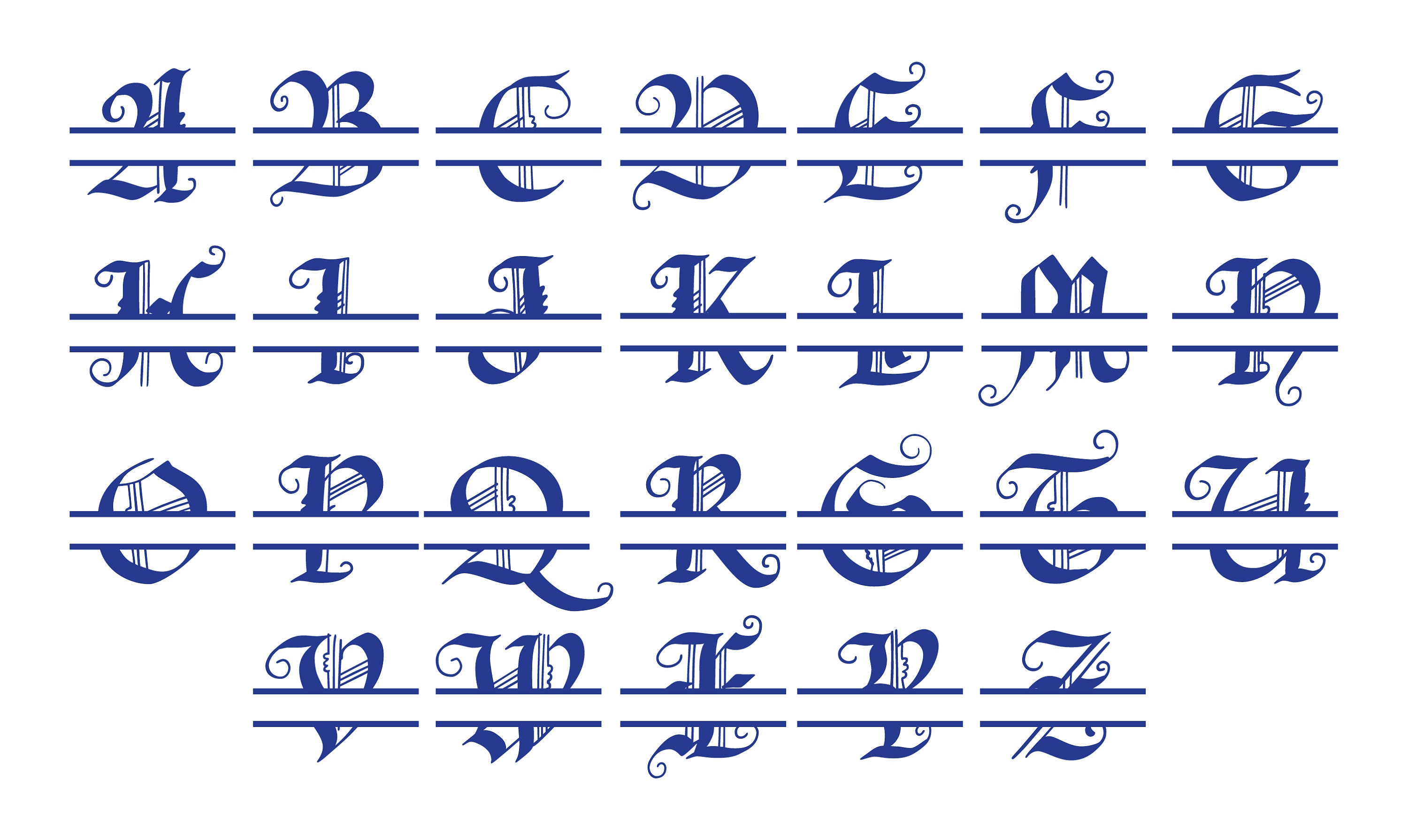 Split Medieval Monogram Alphabet Letters SVG DXF Cut Files Wood Metal ...