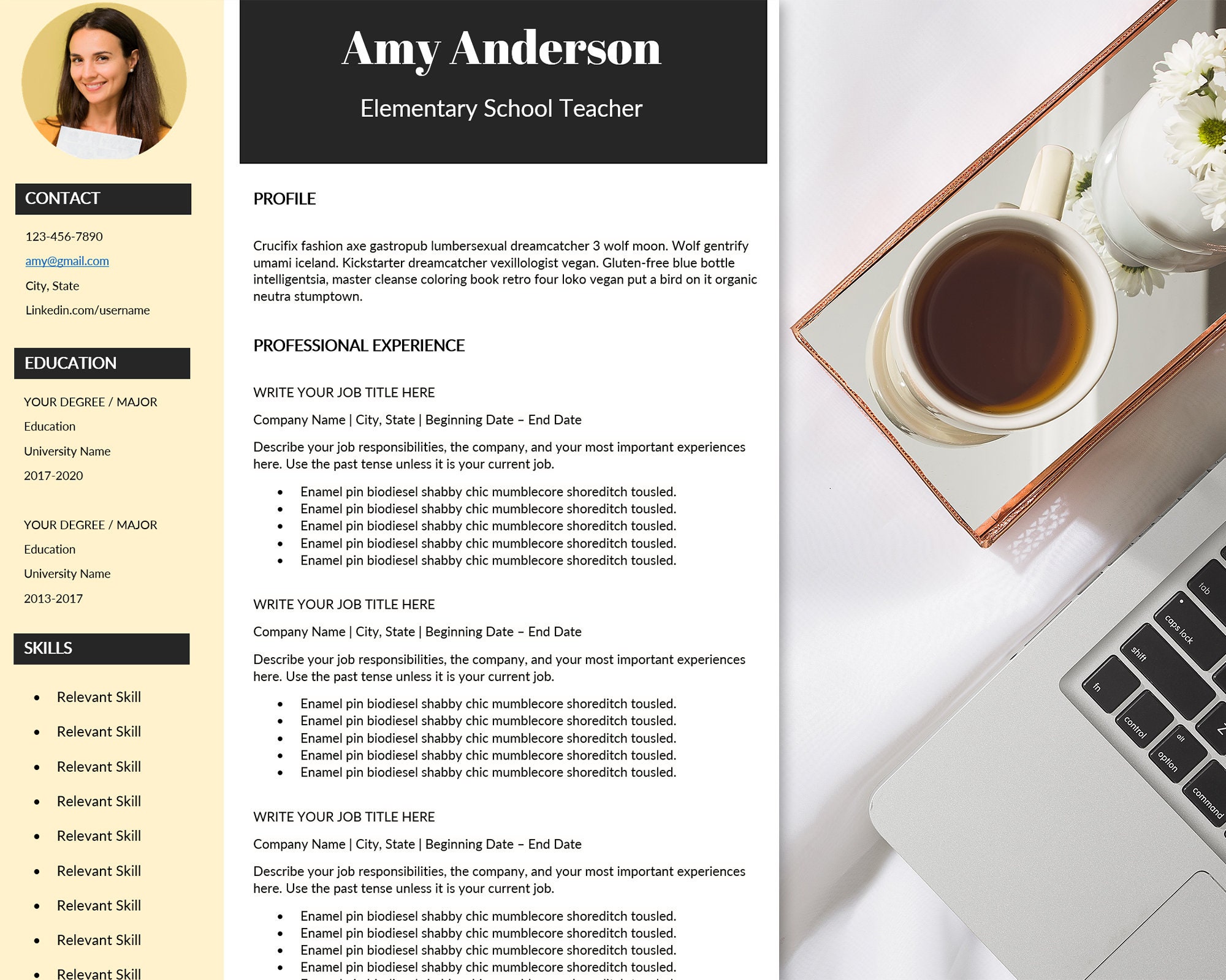 Teacher Resume Template, Teacher CV, Professional Resume Template ...