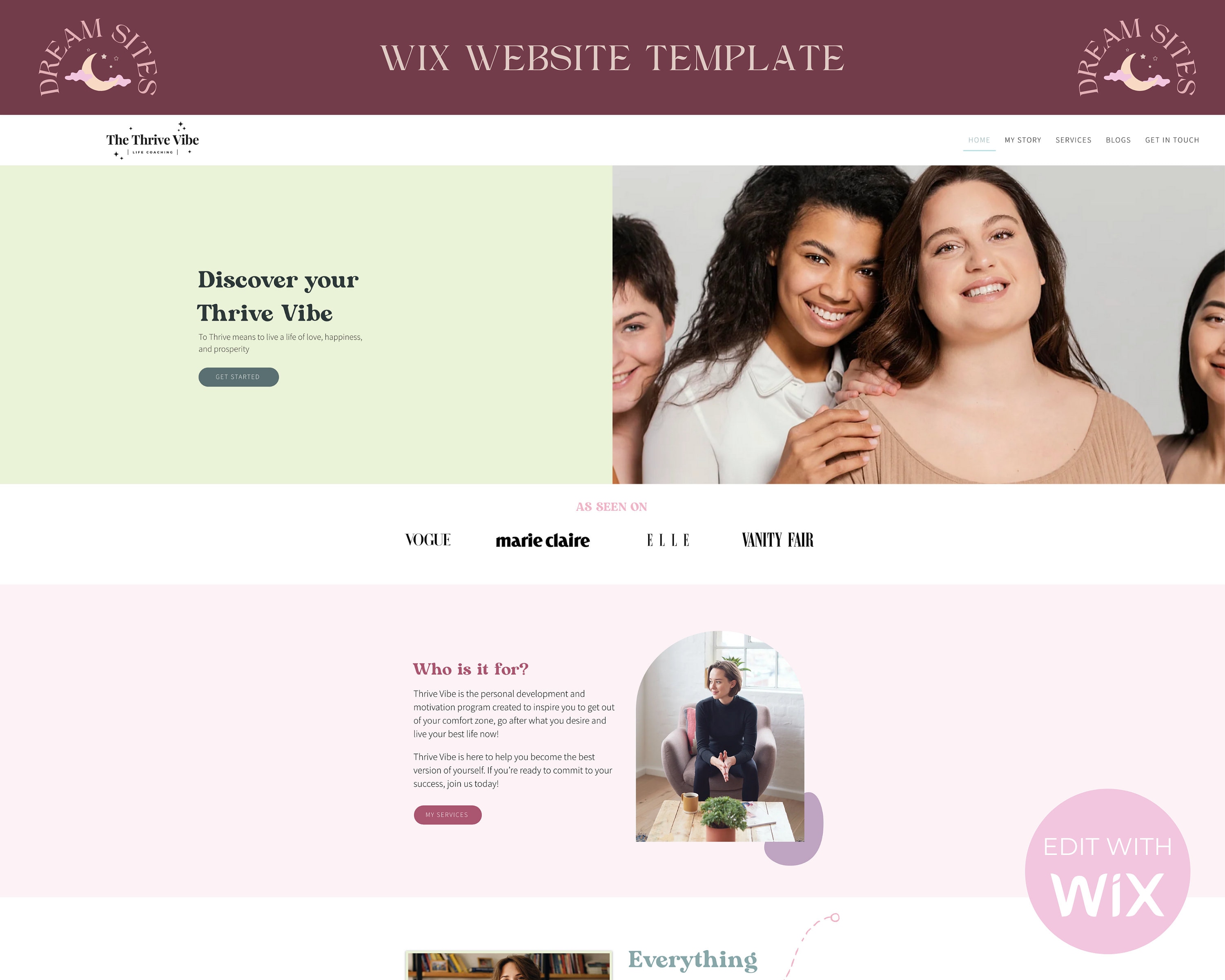 The Thrive Vibe Wix Template | Website Template for Life Coaches ...