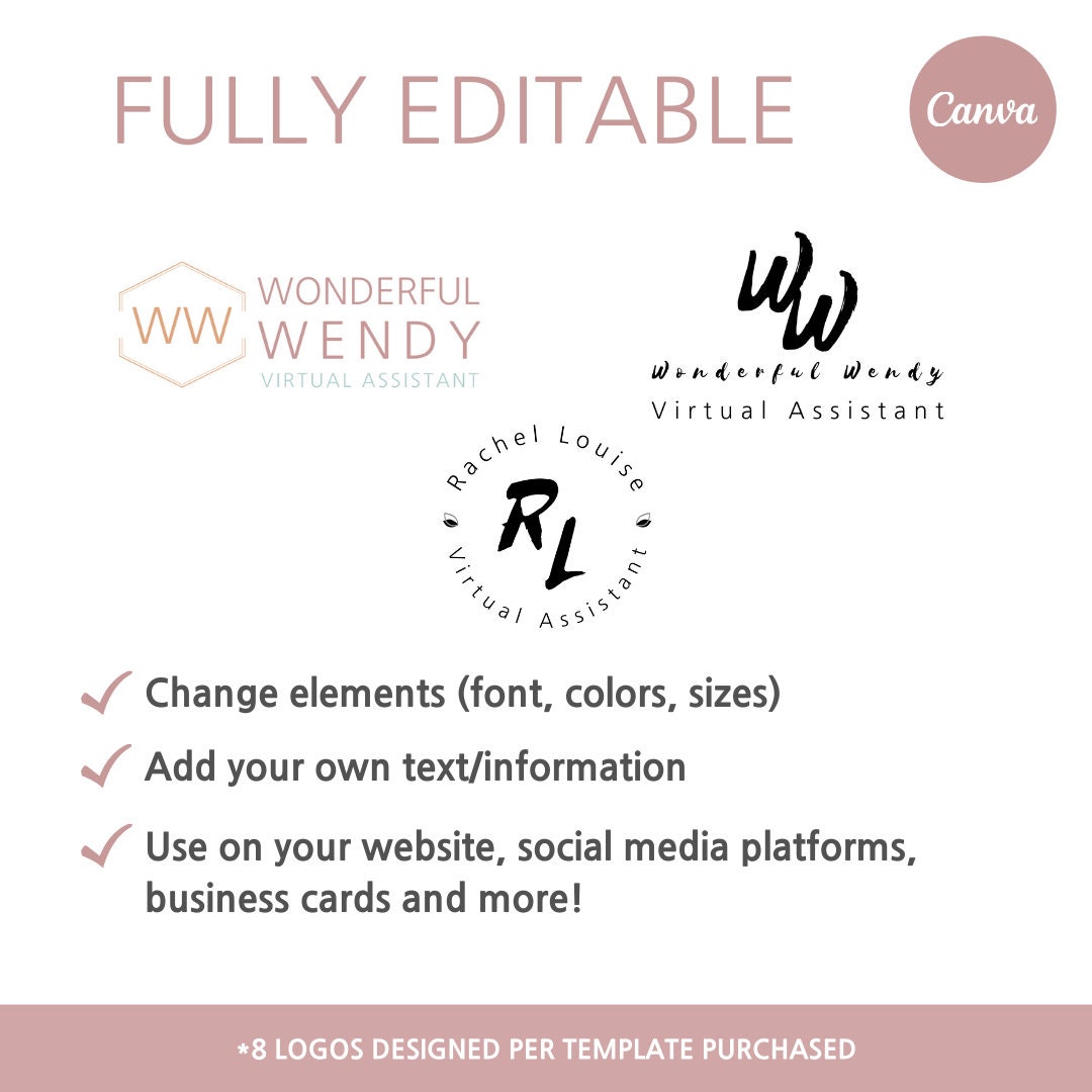 6 Virtual Assistant Business Logos | Logo Canva Template for Virtual ...