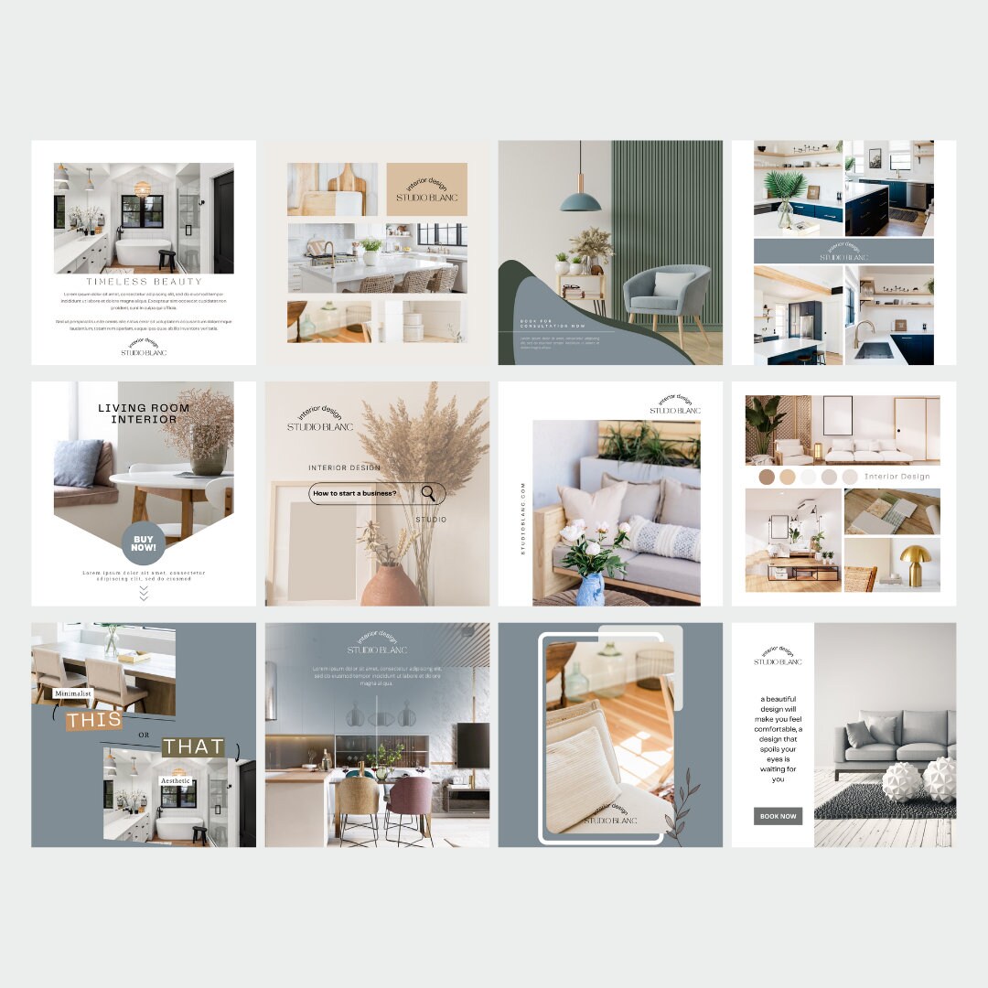 100 Social Media Posts for Interior Design | Canva Templates | Unique ...