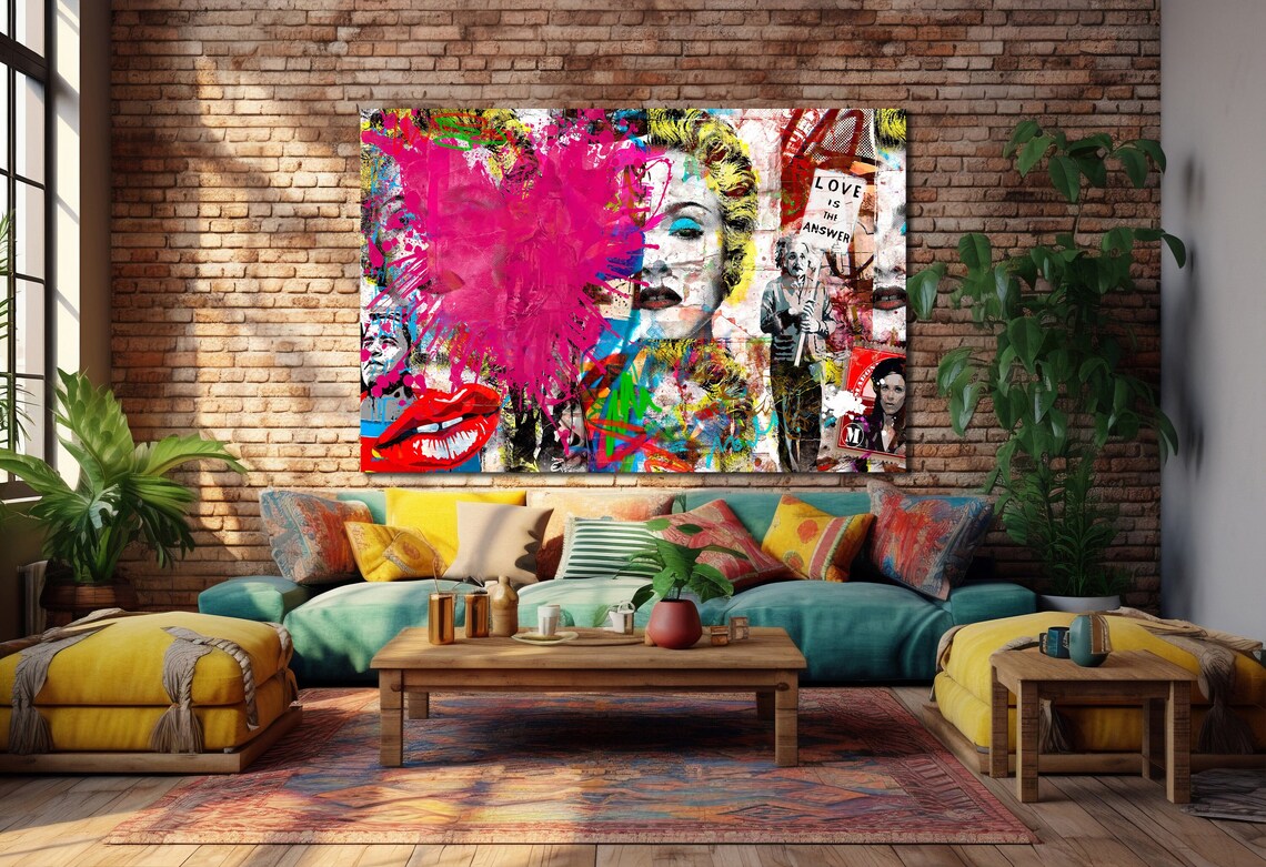 Banksy Collage Wall Art Print Modern Graffiti Wall Art Marilyn Painting ...