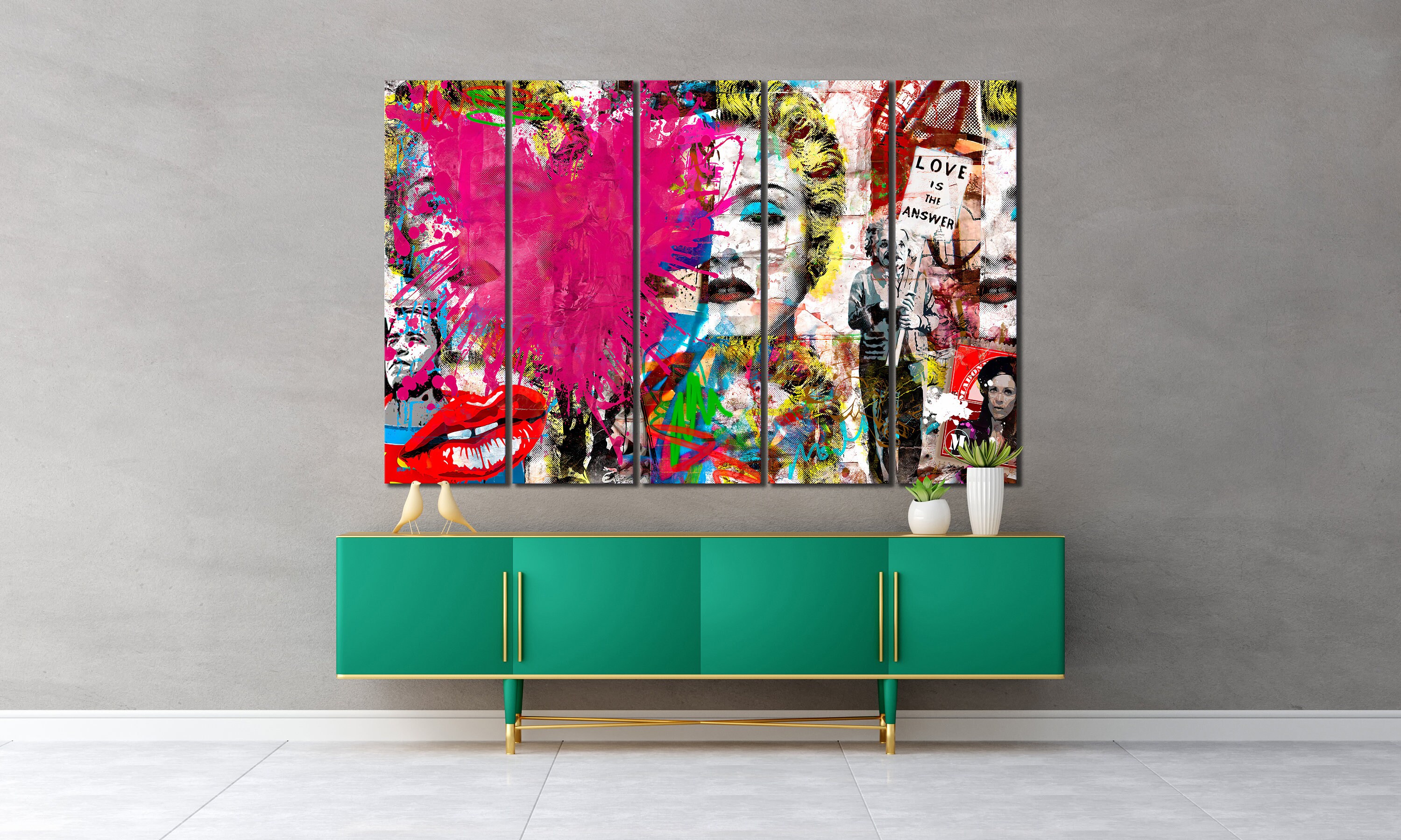 Banksy Collage Wall Art Print Modern Graffiti Wall Art Marilyn Painting ...