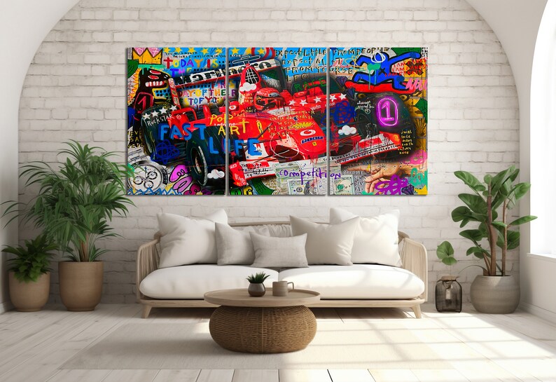 Formula 1 Colorful Banksy Canvas Print Graffiti Wall Art Inspirational ...