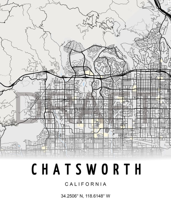Map of Chatsworth California High Res JPG PNG Webp | Etsy