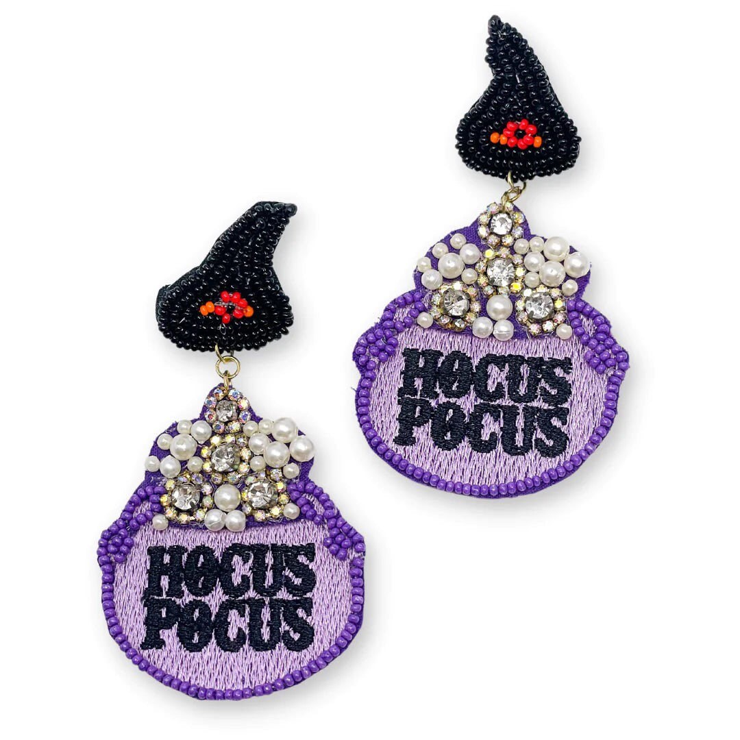 Black Hocus Pocus Purple Cauldron Dangle Earrings - Etsy