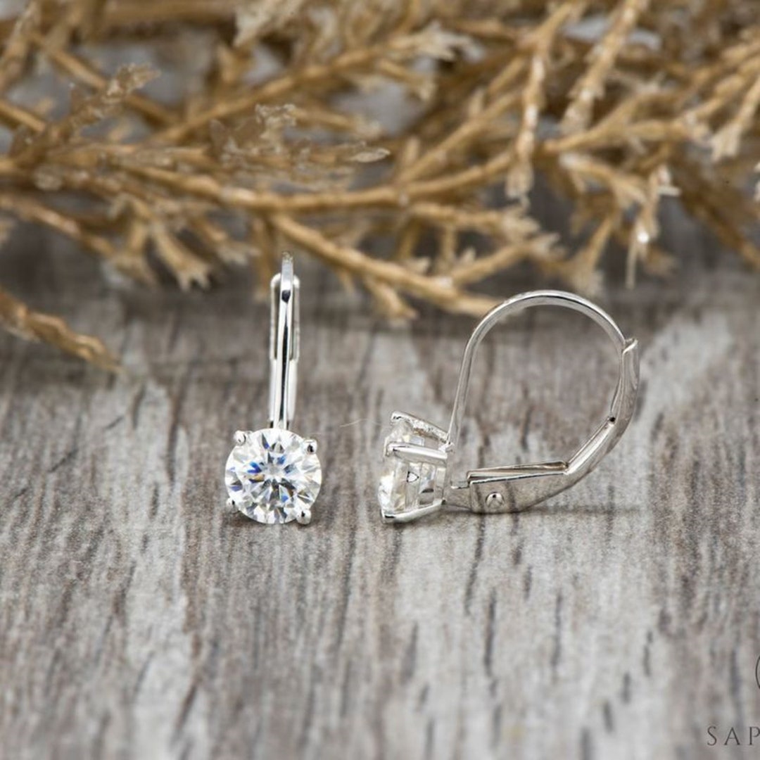 1.00TCW (0.50CT) Round Cut Lab Grown Diamond Drop Earrings, Lever Back ...