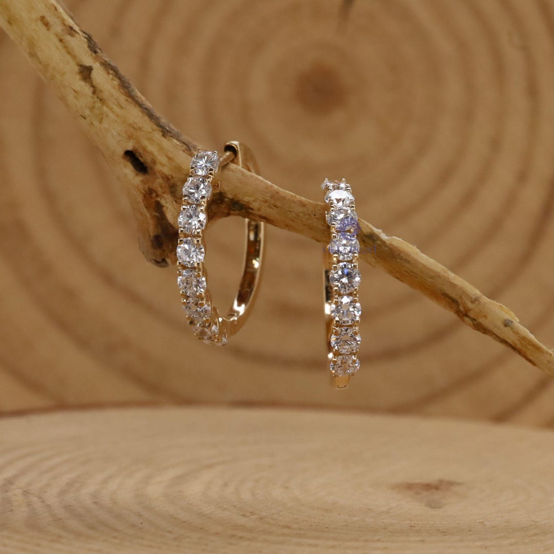 Round Lab Grown Diamond Classic Hoop Earrings, Gift for Her, Dainty ...