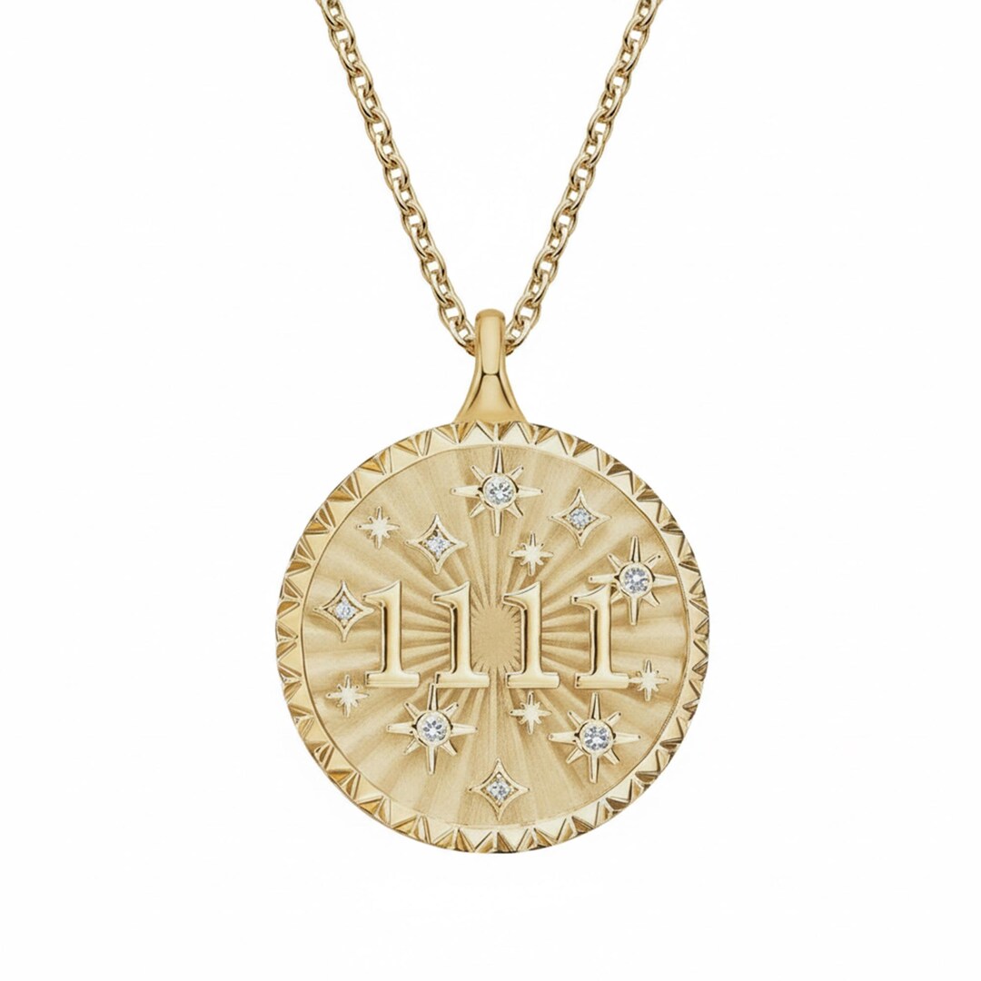1111 Angel Number Lab Grown Diamond Medallion Necklace, 14K Gold ...