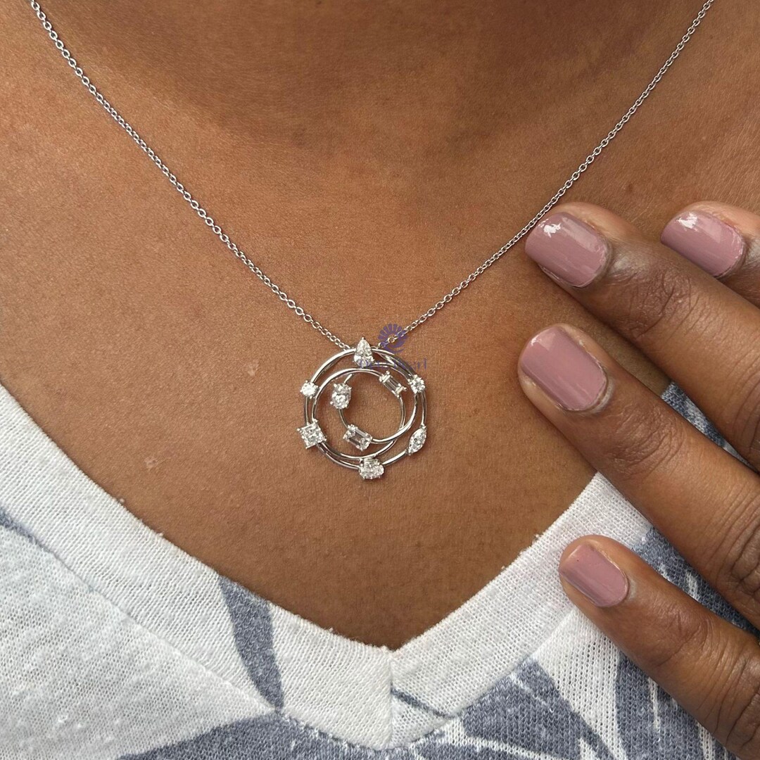 Multi Cut Lab Grown Diamond Intertwined Circle Necklace, Lab Created ...