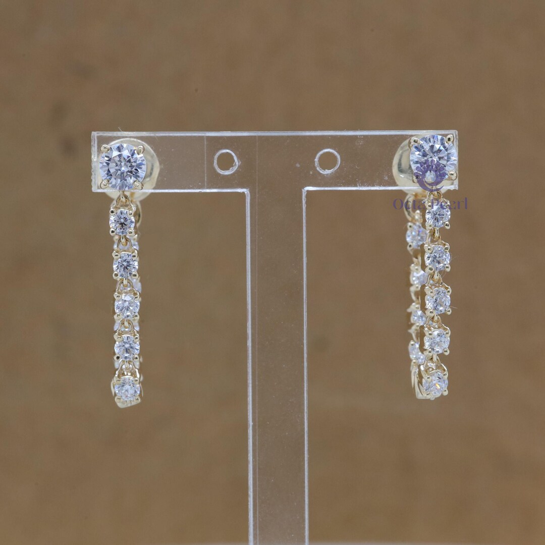 Cartilage Helix Drop Chain Earring, Round Lab Grown CVD Diamond Chain ...