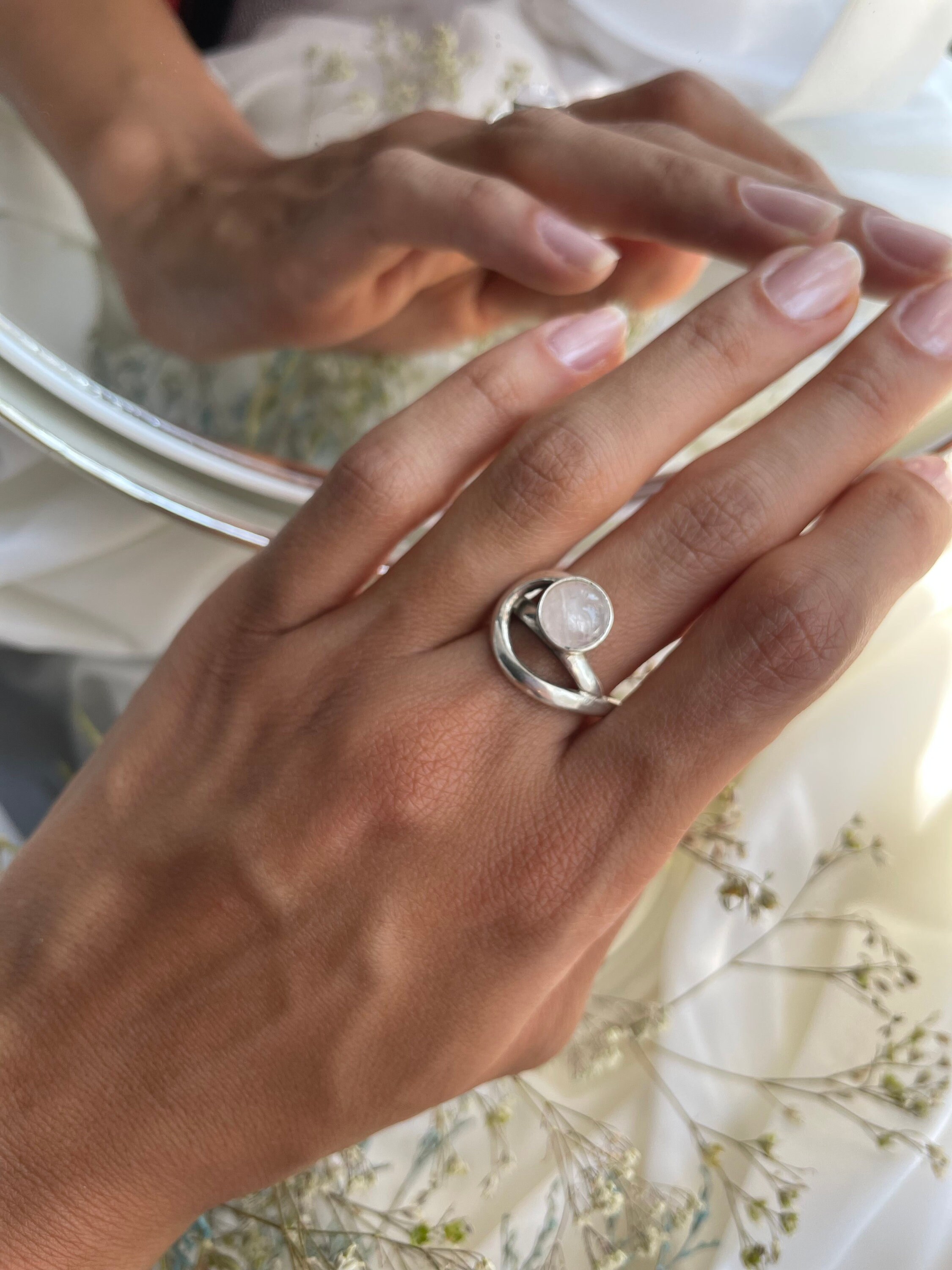 Natural Pink Quartz Solid 925 Round Ring for Women, Minimalist Handmade ...